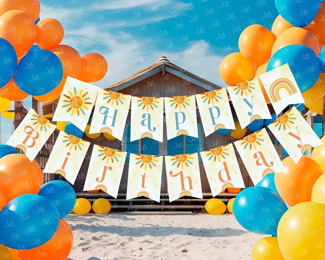 Happy Birthday Banner Template, Printable & Editable Little Sunshine ...