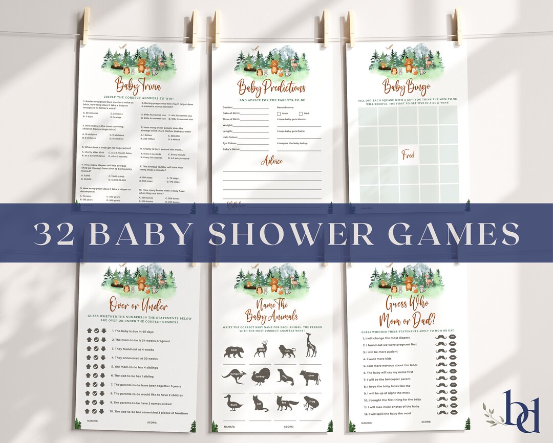 Editable Woodland Animals Baby Shower Games, Forest Animals Baby Games ...