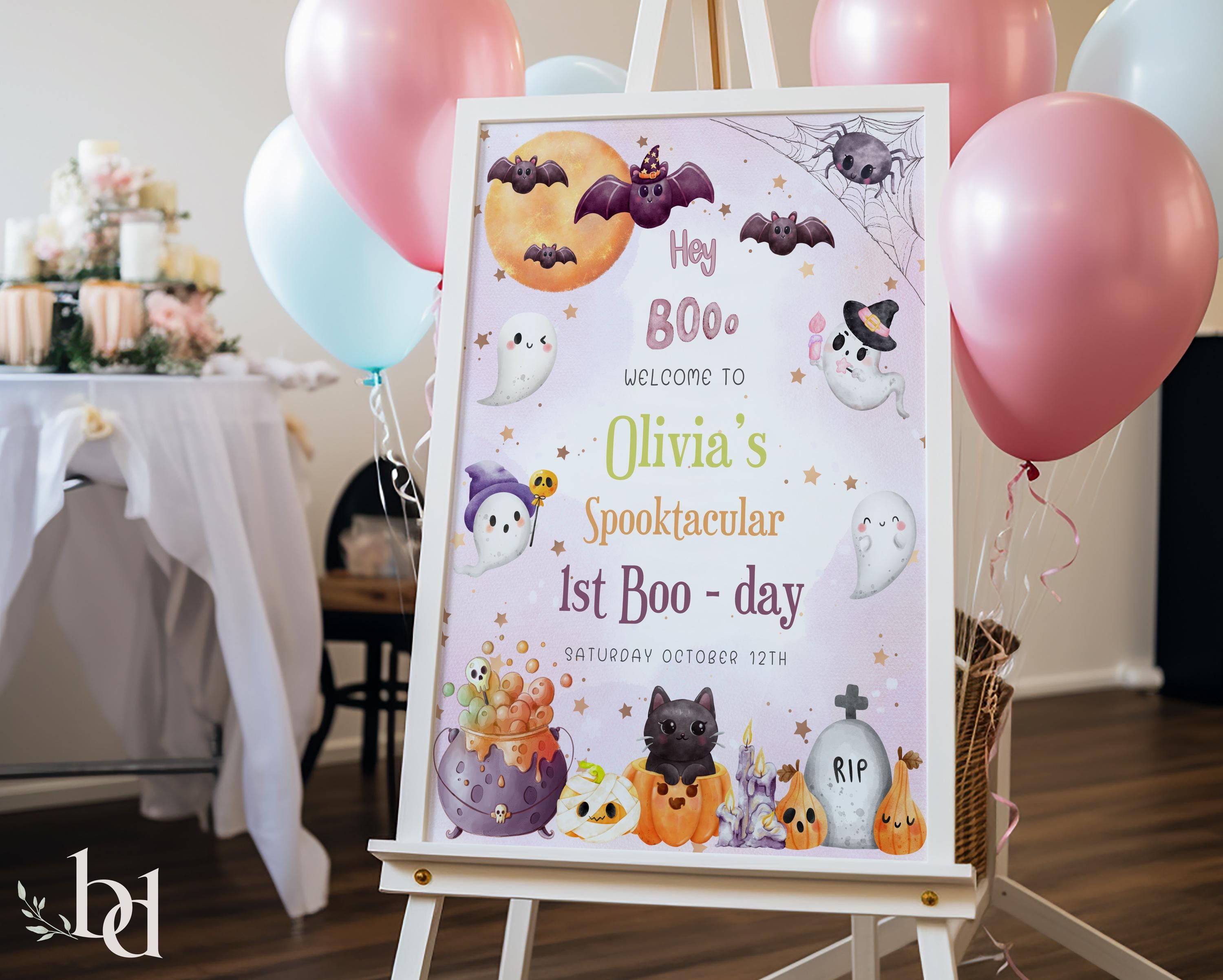 Halloween First Birthday Girl Welcome Sign Template, Hey Boo 1st ...