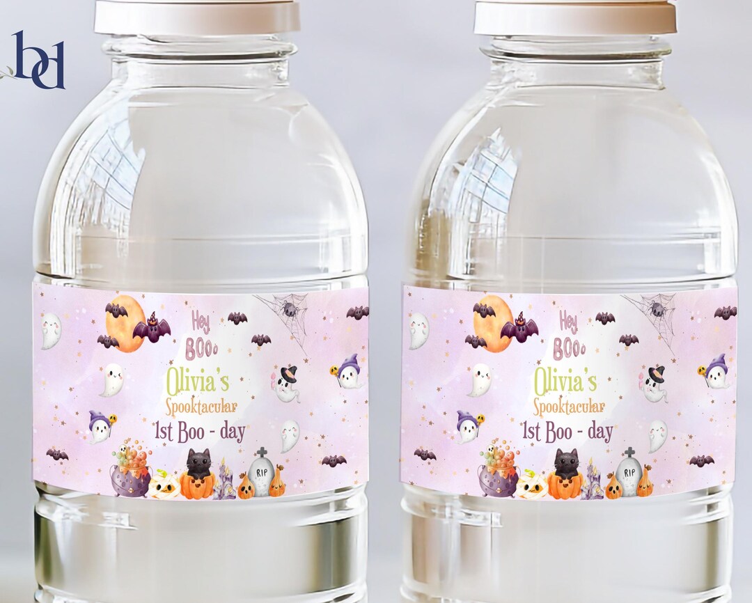 Hey Boo 1st Birthday Water Bottle Template, 1st Boo Day Birthday Water ...