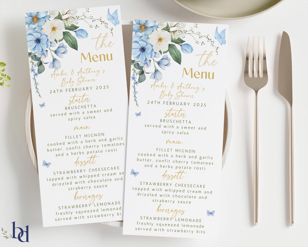 Baby in Bloom Menu Card Template, Wildflower Baby Shower Menu Template ...