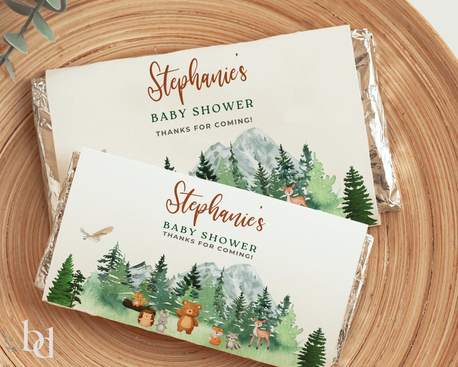 Woodland Creatures Chocolate Bar Wrapper Template, Greenery Baby Shower ...