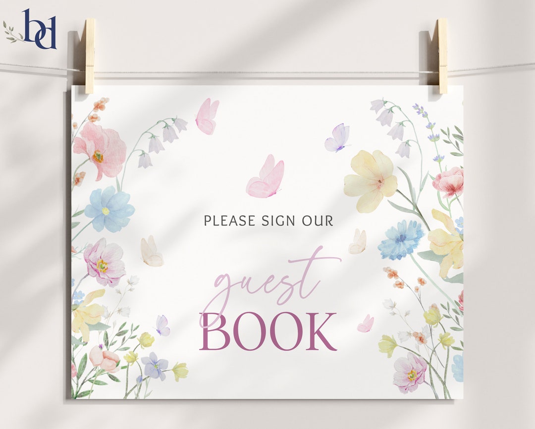 Guest Book Baby Shower Sign Template, Baby Shower Poster Baby in Bloom ...