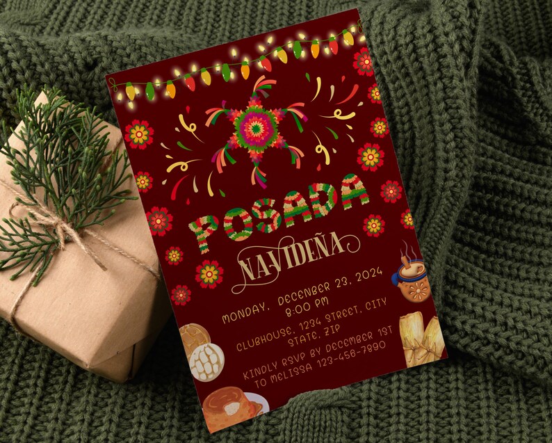 Posada Navideña Invitation Template, Editable & Printable Mexican Family Christmas Reunion ...