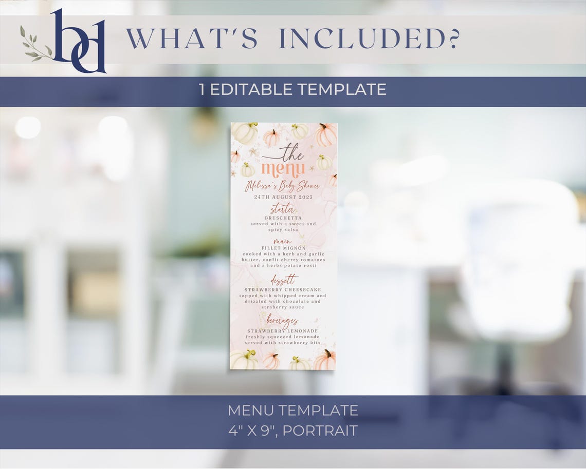 Pumpkin on the Way Menu Card Template, Autumn Shower Menu Template ...