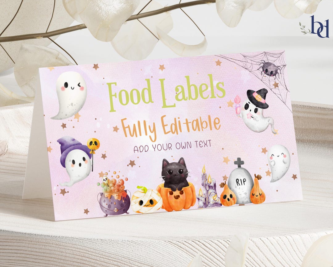 Hey Boo Food Label Template, Baby First Halloween Place Card, Editable ...