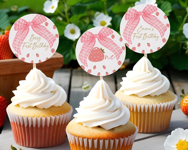 Strawberry Cupcake Toppers Template, Berry 1st Birthday Cupcake Toppers ...