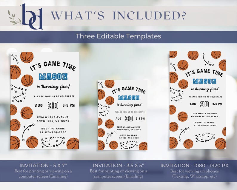 Basketball Birthday Invitation, Editable Sports Theme Party Invite ...
