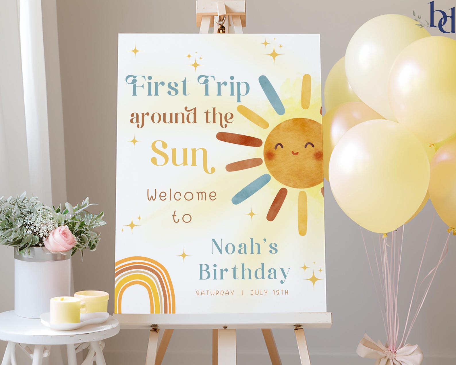First Trip Around the Sun Welcome Sign Template, Sun Themed First ...