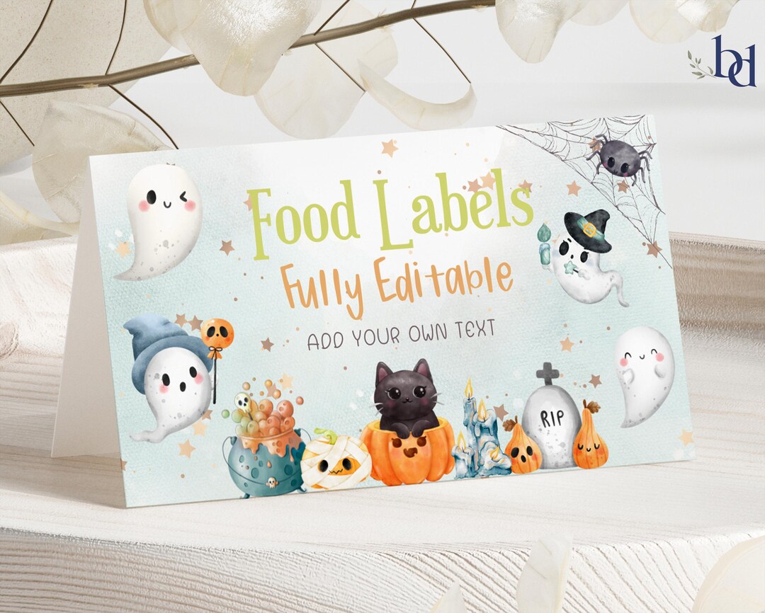 Hey Boo Food Labels Template, Baby First Halloween Place Card, Editable ...