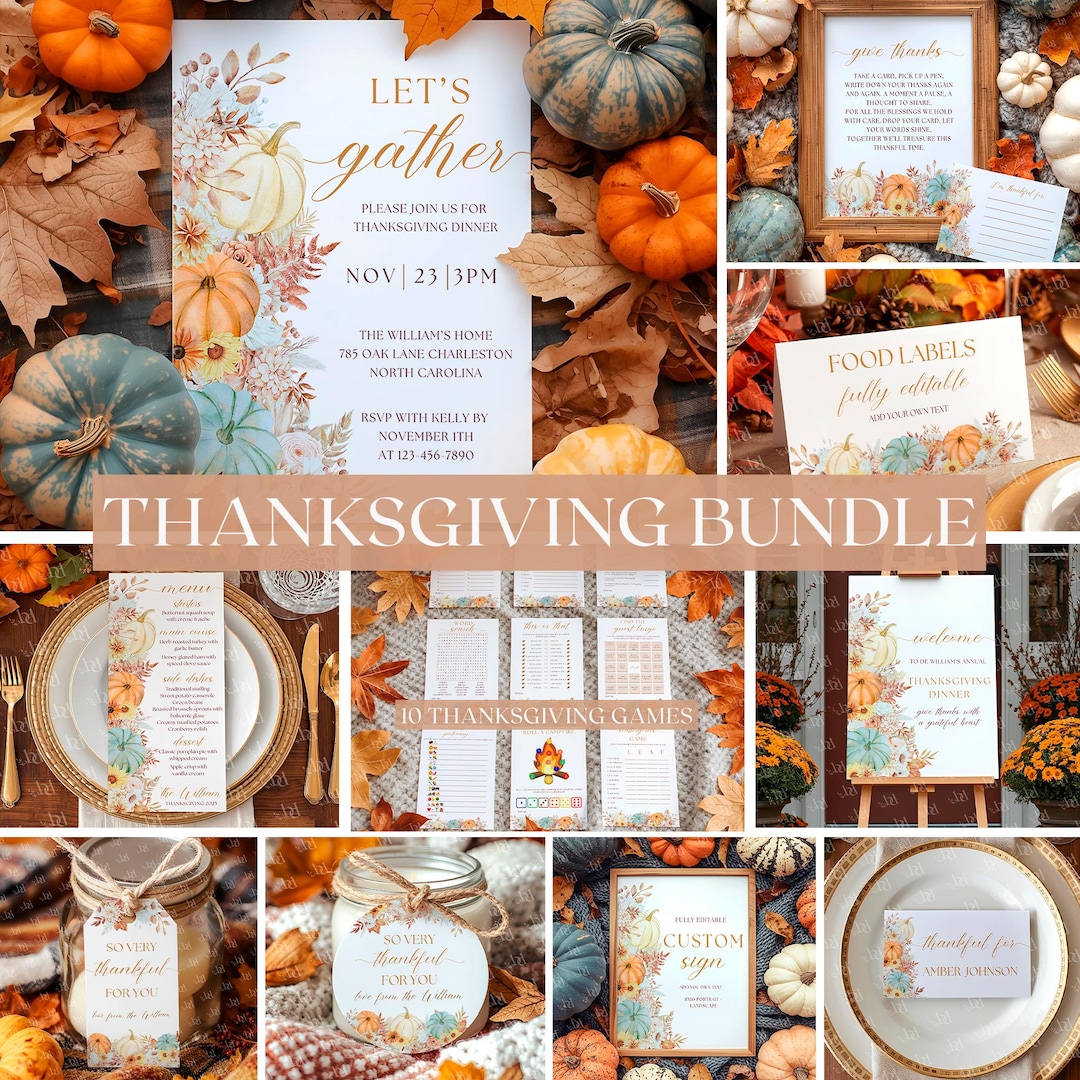Thanksgiving Dinner Invitation Bundle Template, Editable & Printable ...
