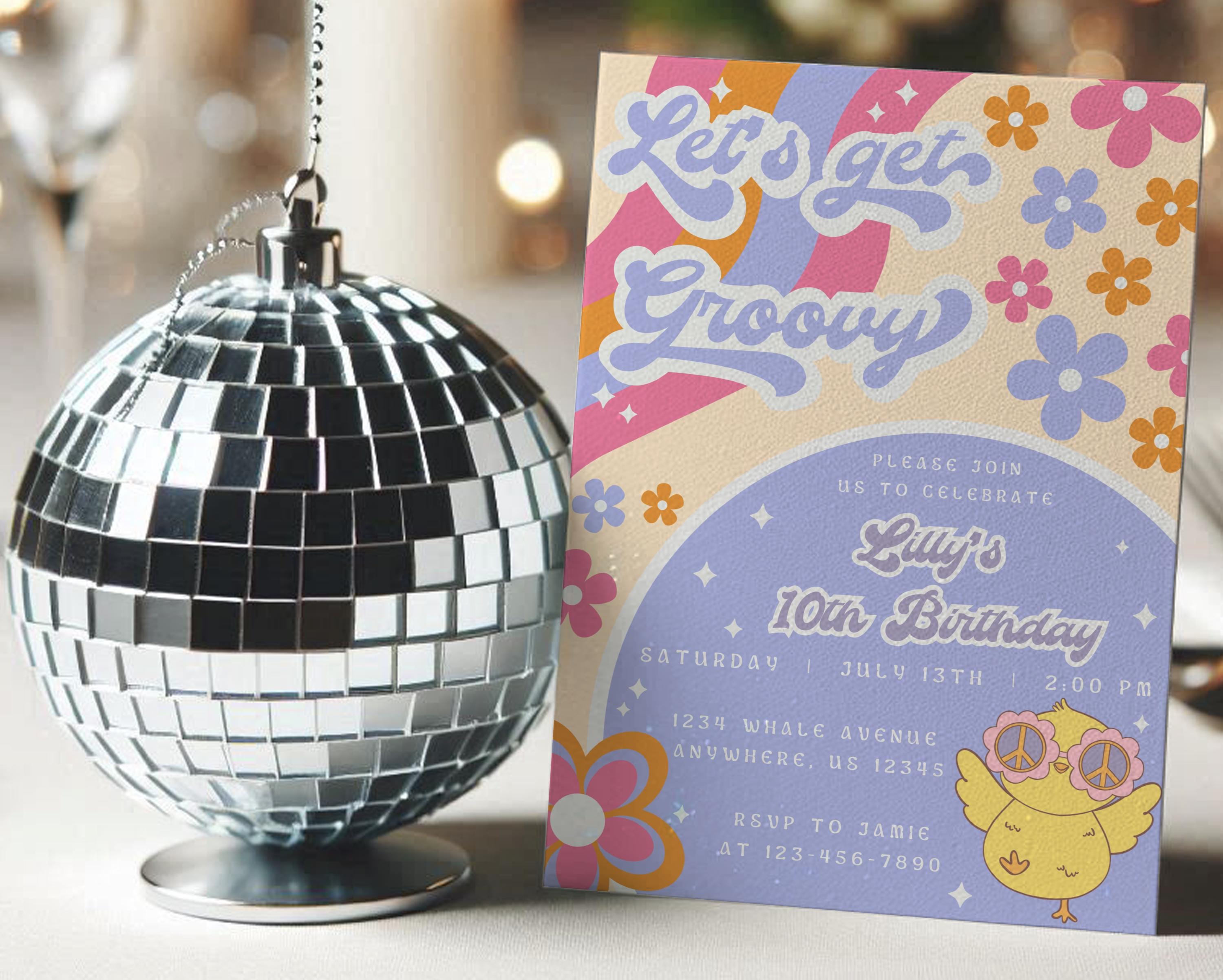 Editable Groovy Disco Birthday Invitation, Retro 70s Party Invite ...