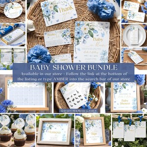 Blue Baby in Bloom Menu Card Template, Floral Baby Shower Menu Template ...