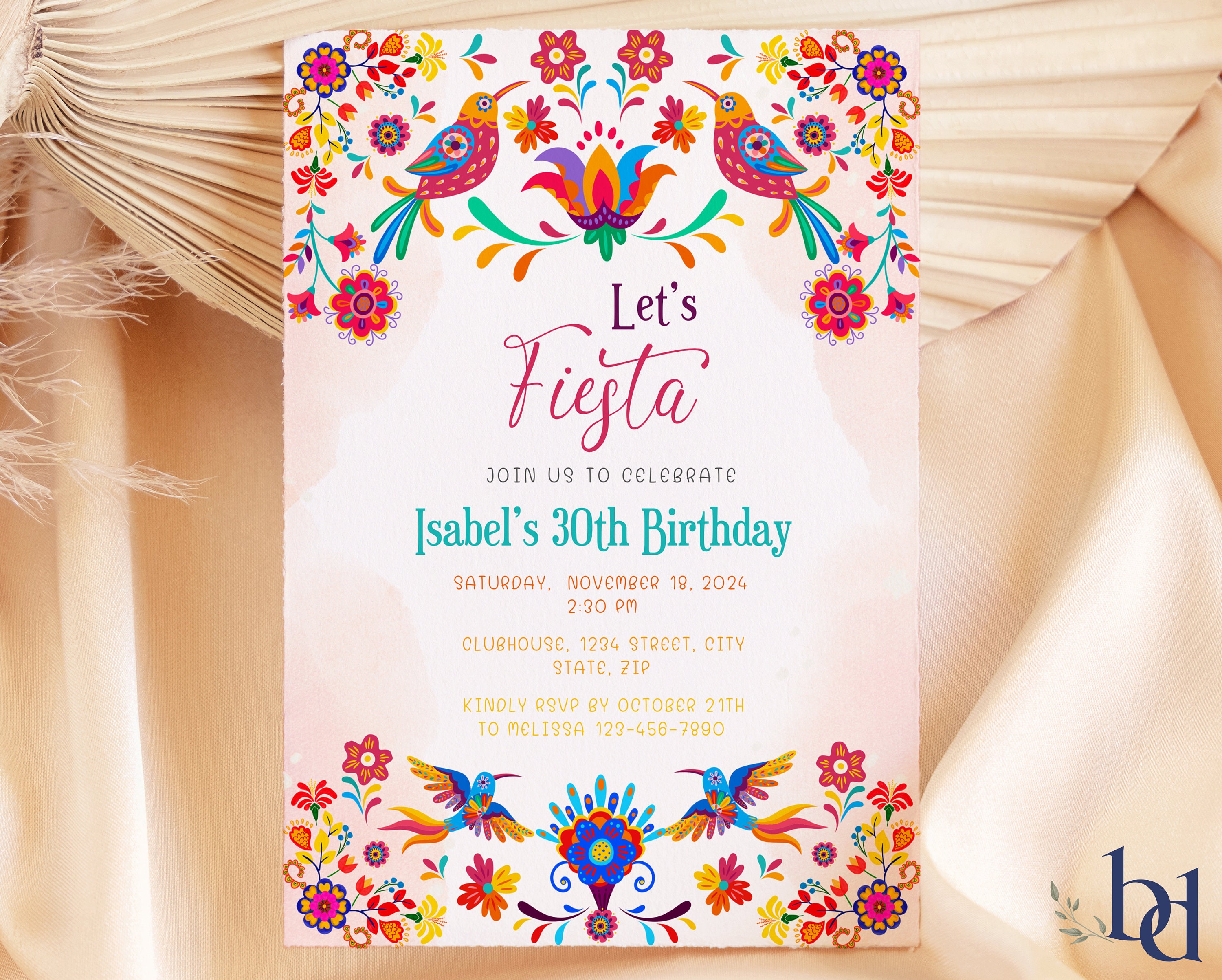 Mexican Otomi Fiesta 30th Birthday Invitation, Editable Template ...
