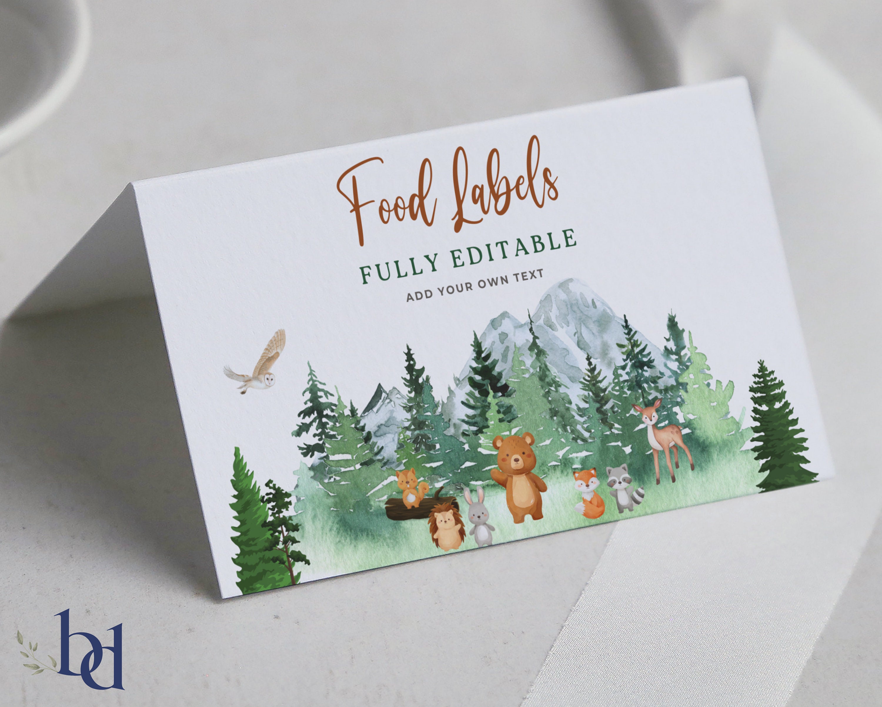 Woodland Creatures Food Label Template, Baby Shower Place Card ...