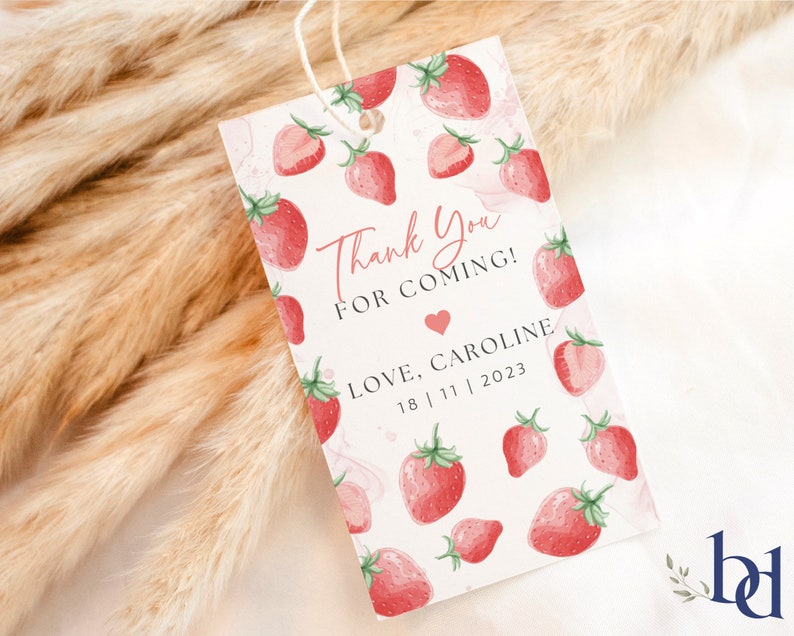 Berry Gift Tags Template, Strawberry 1st Birthday Favour Tags, Editable ...