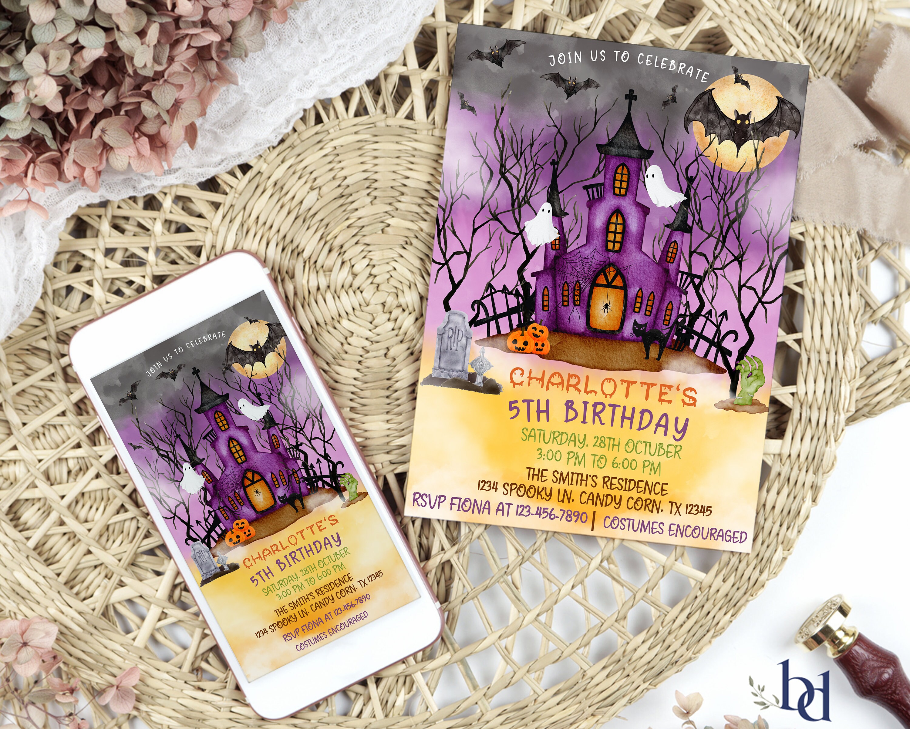 Haunted House Birthday Invitation Template, Editable Halloween Party ...