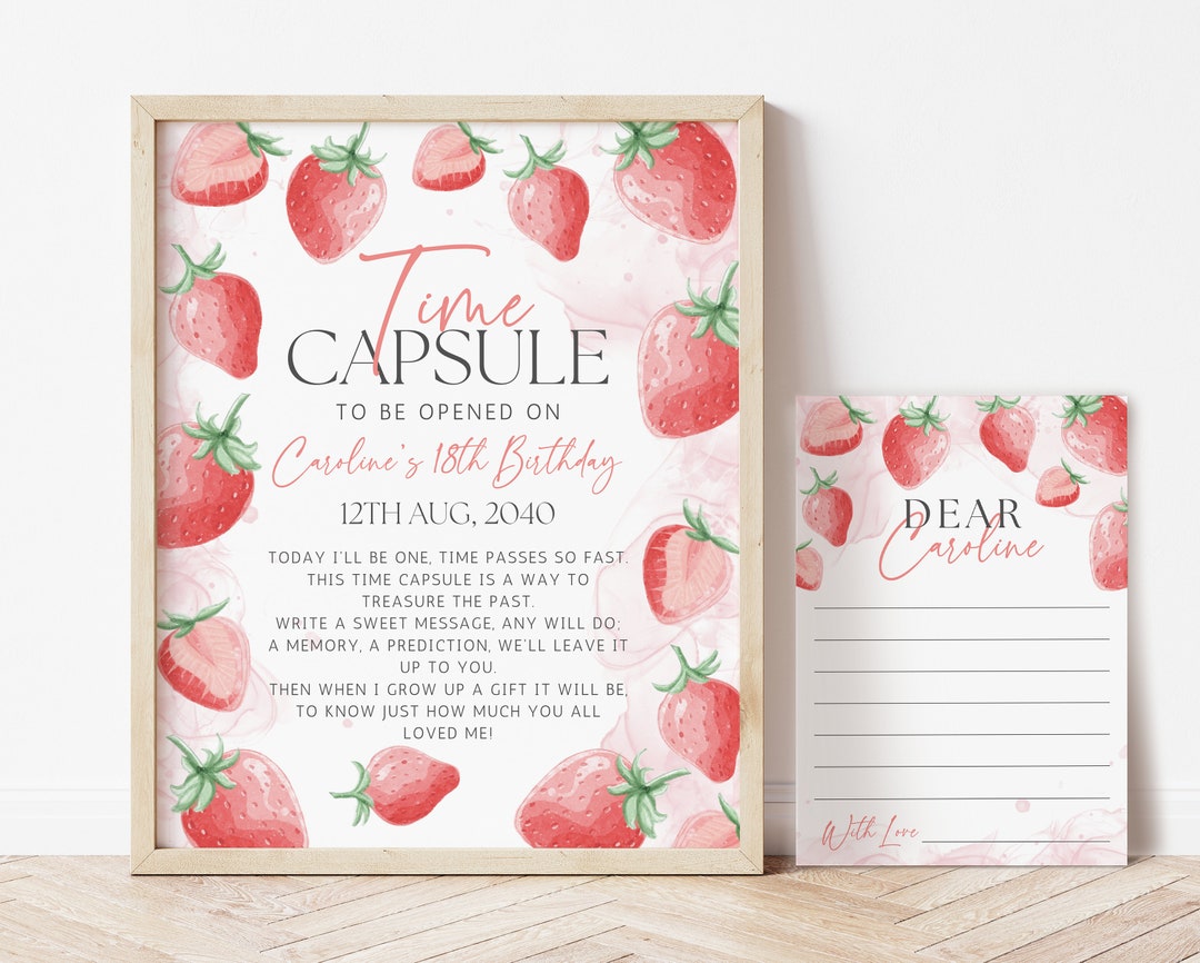 Berry 1st Birthday Time Capsule Template, Strawberry First Birthday ...