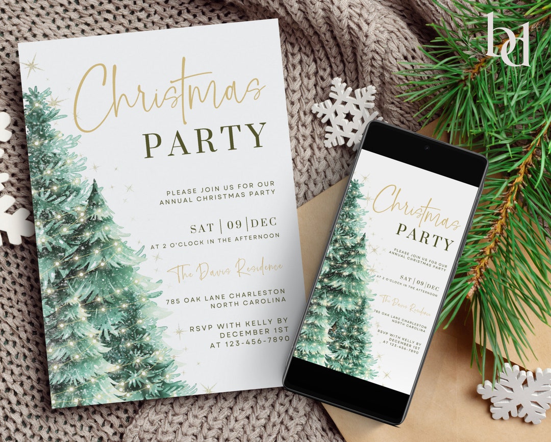 Christmas Tree Party Invitation Template, Work Christmas Party Invite ...