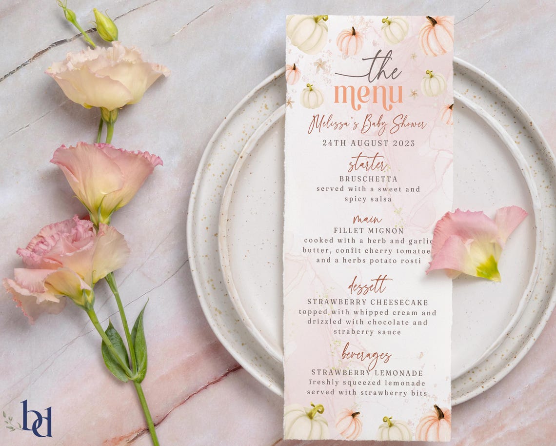 Pumpkin on the Way Menu Card Template, Autumn Shower Menu Template ...