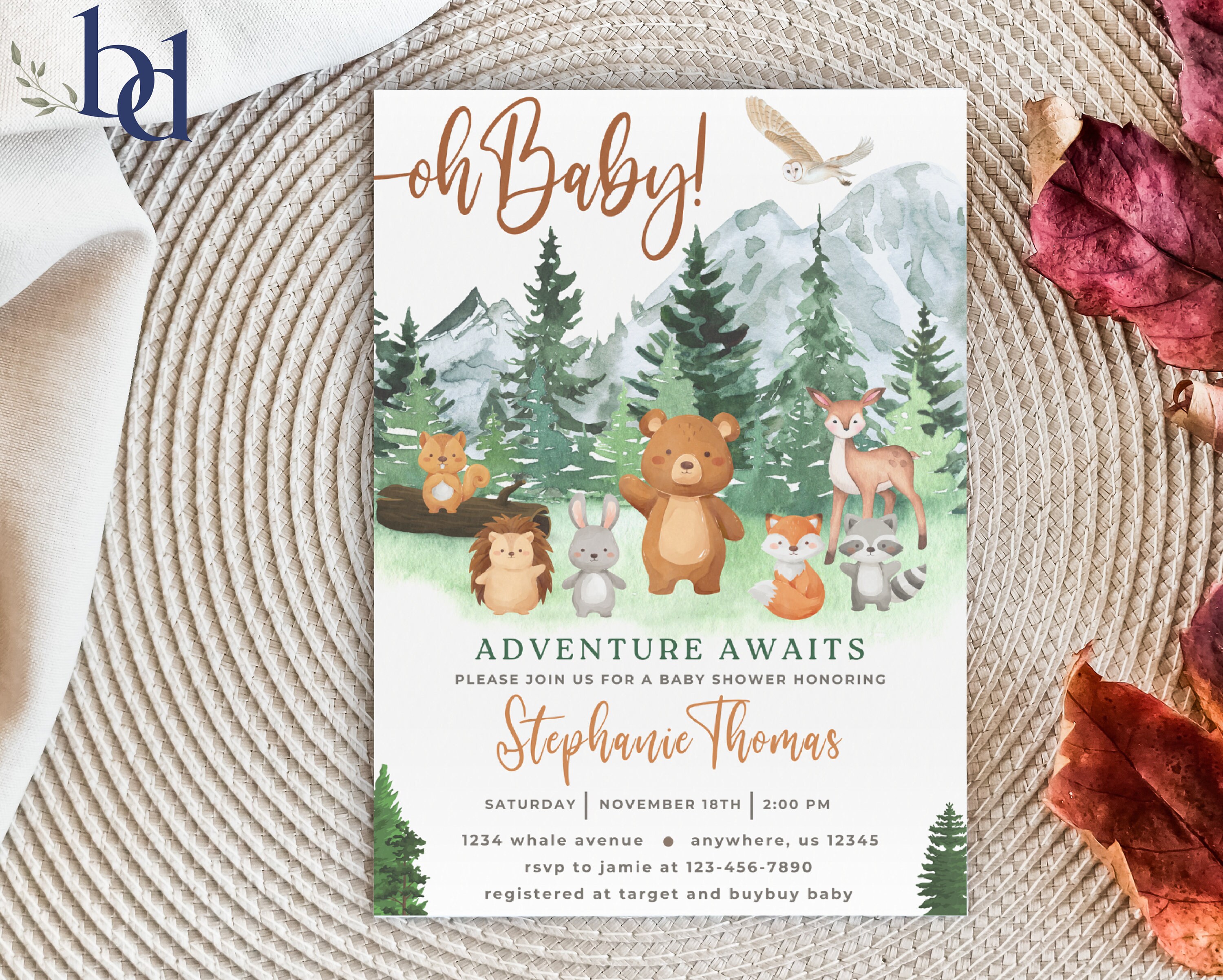 Woodland Invitation Template, Cute Animals Baby Shower Invite ...