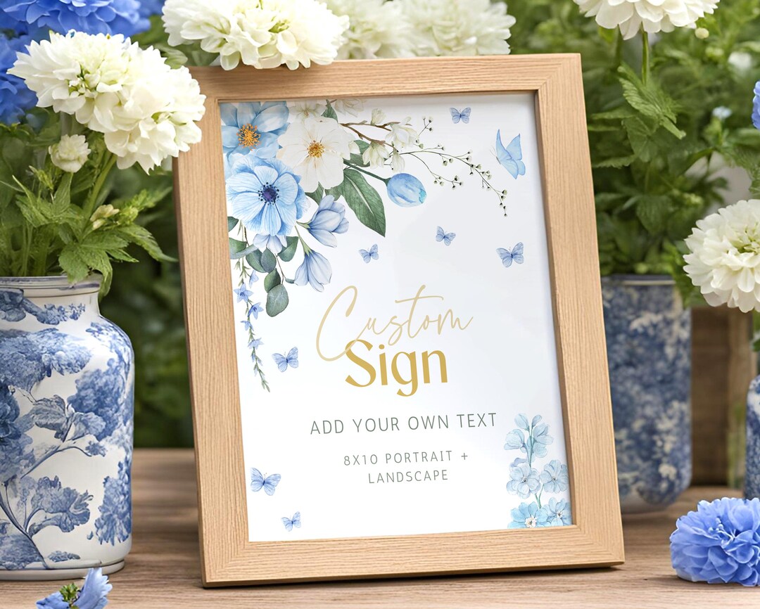 Blue Baby in Bloom Custom Sign Template, Blue Baby Shower Floral Sign ...