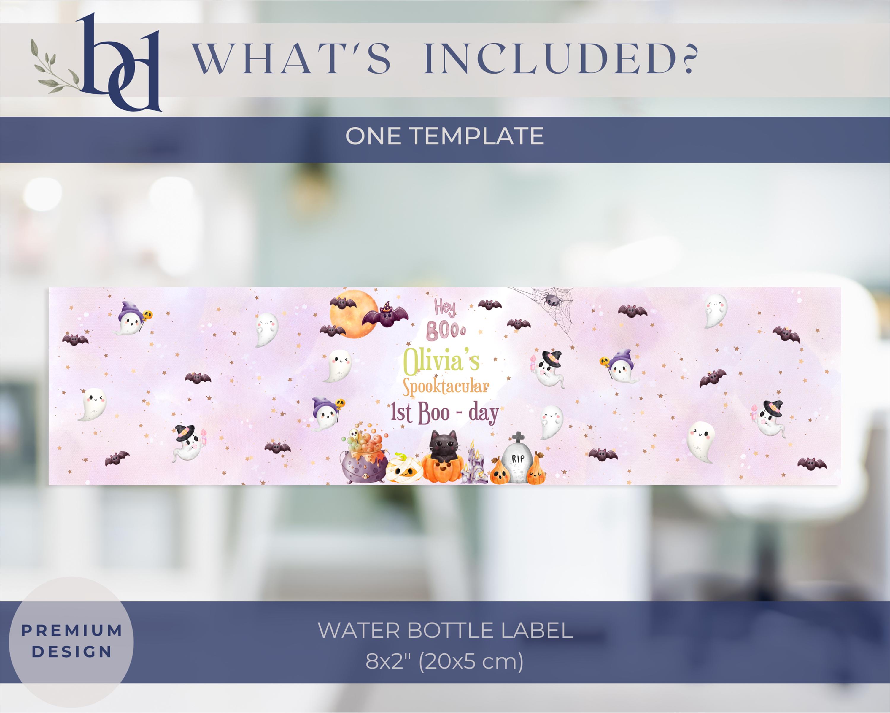 Hey Boo 1st Birthday Water Bottle Template, 1st Boo Day Birthday Water ...