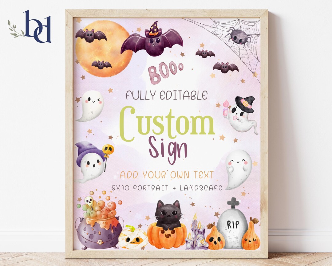 Custom Hey Boo Sign Template, Baby Girl First Halloween Birthday Sign ...