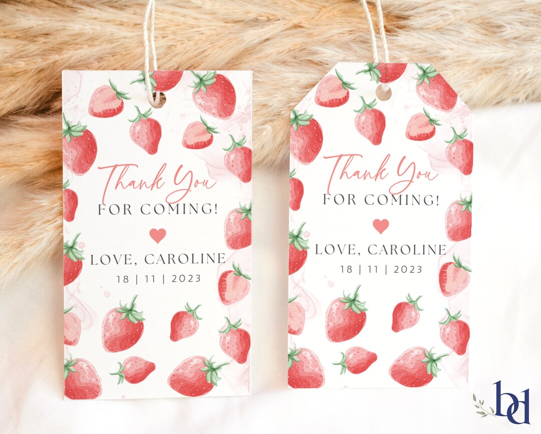 Berry Gift Tags Template, Strawberry 1st Birthday Favour Tags, Editable ...