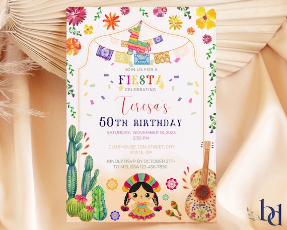 Mexican Dinner Invitation Template Fiesta "Papel Picado" Mexican Style