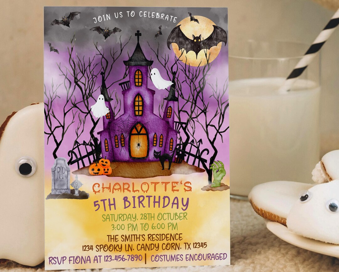 Haunted House Birthday Invitation Template, Editable Halloween Party ...