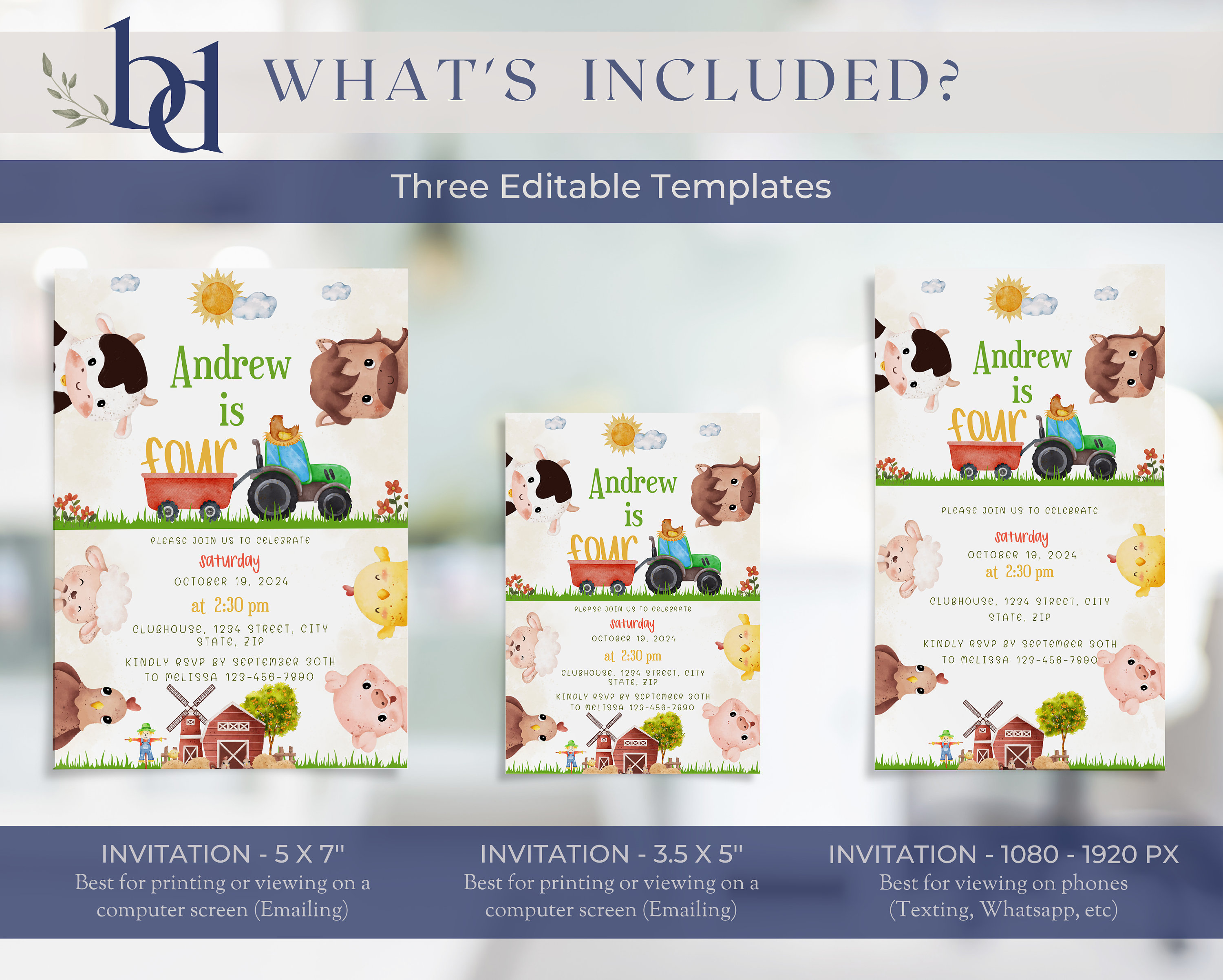 Farm Animals Birthday Invitation Template, Editable Farm Party Invite ...