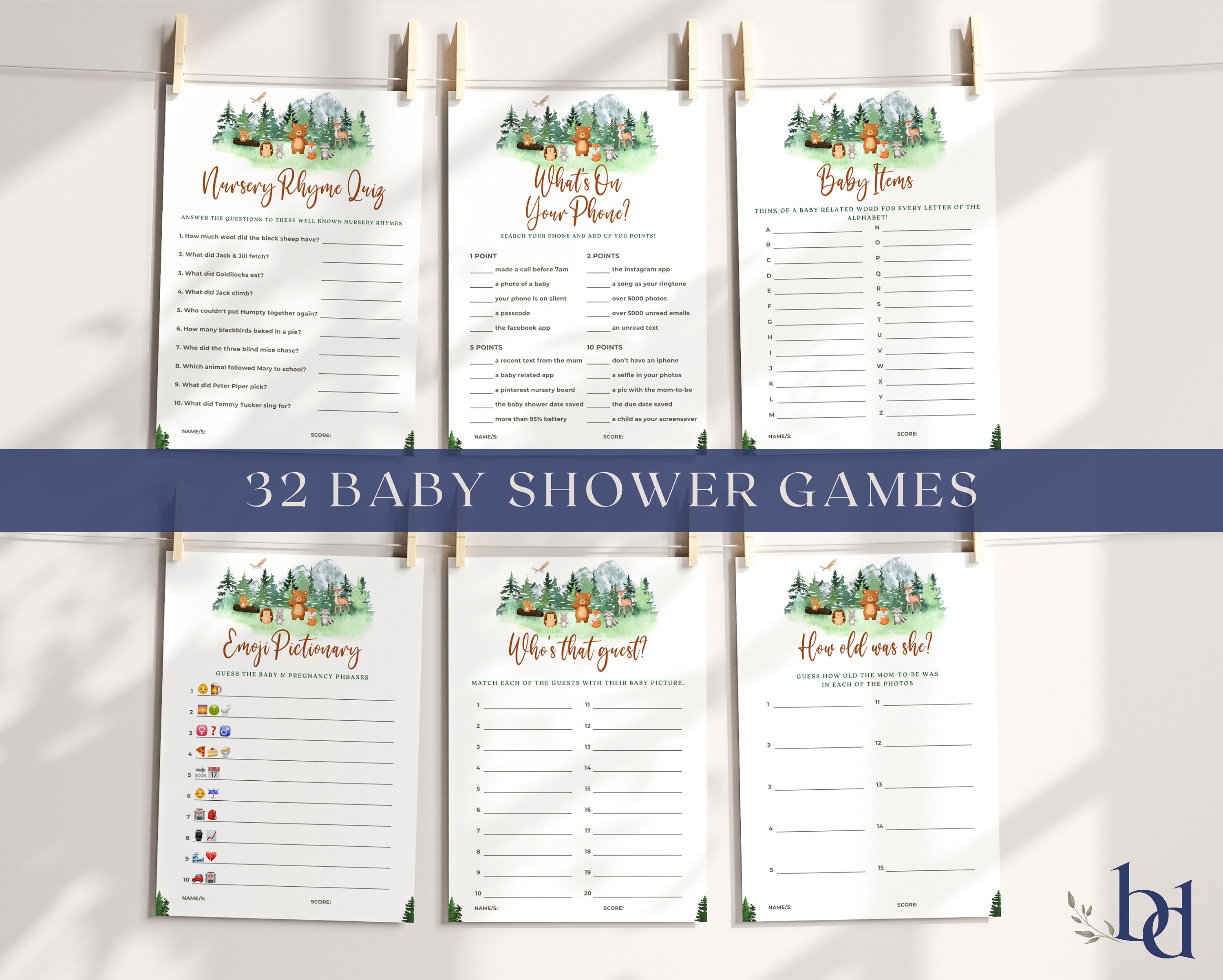 Editable Woodland Animals Baby Shower Games, Forest Animals Baby Games ...