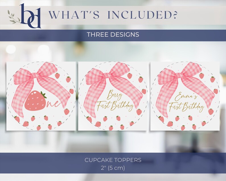 Strawberry Cupcake Toppers Template, Berry 1st Birthday Cupcake Toppers ...