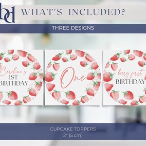 Strawberry Cupcake Toppers Template, Berry 1st Birthday Cupcake Toppers ...