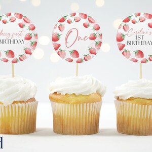 Strawberry Cupcake Toppers Template, Berry 1st Birthday Cupcake Toppers ...