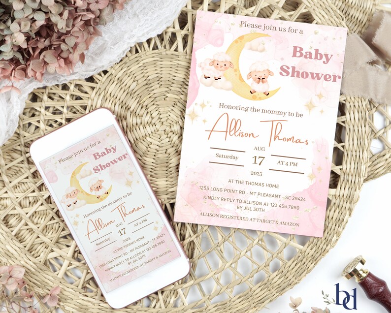 Little Lamb Baby Shower Invitation Template, Printable & Editable Lamb ...