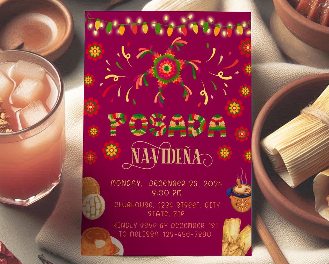 Posada Navideña Invitation Template, Editable & Printable Mexican Family Christmas Reunion ...