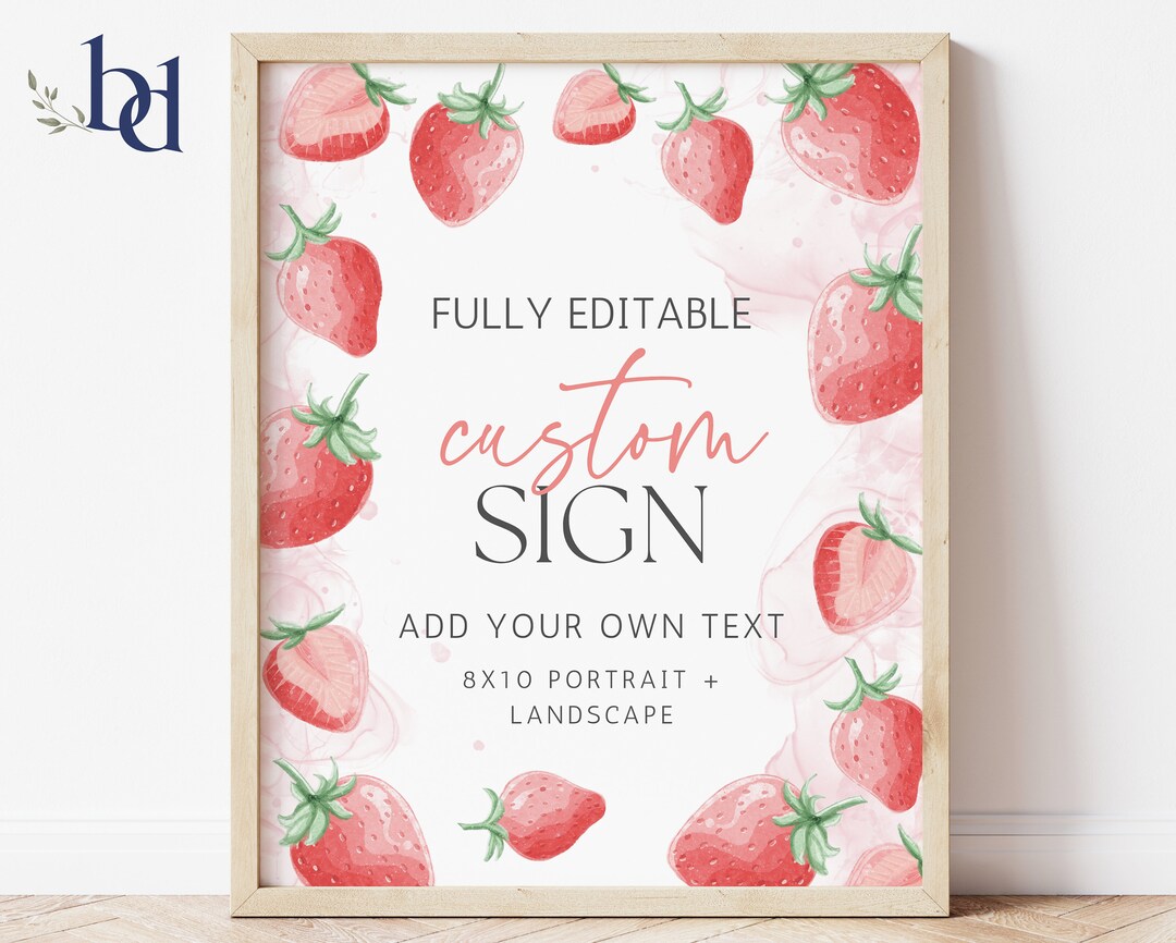 Berry Custom Sign Template, Strawberry 1st Birthday, Editable ...