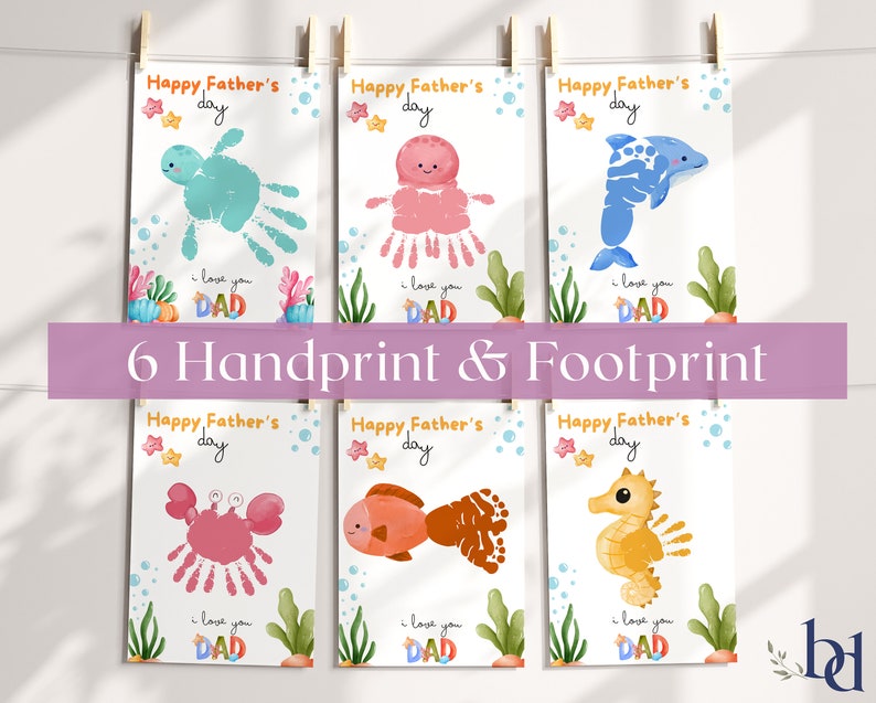 Father's Day Gift Handprint + Footprint Sea Animals, Arts + Crafts for ...