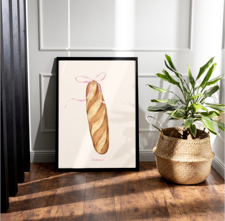 Breadwinner Baguette Watercolor Poster, Coquette Wall Decor, French ...