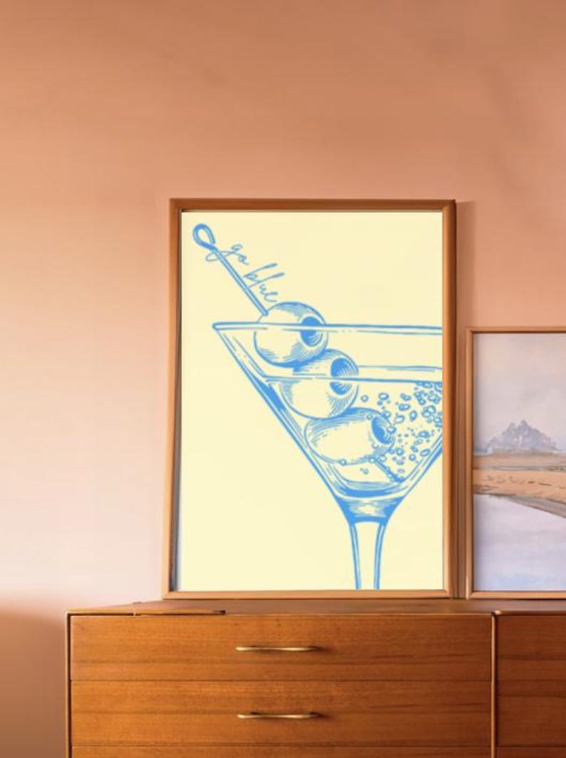 University of Michigan, Digital College Martini Poster, Bar Cart Wall ...