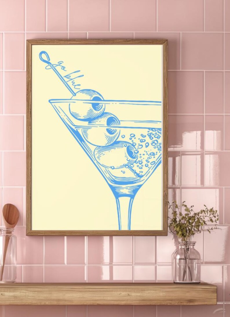 University of Michigan, Digital College Martini Poster, Bar Cart Wall ...