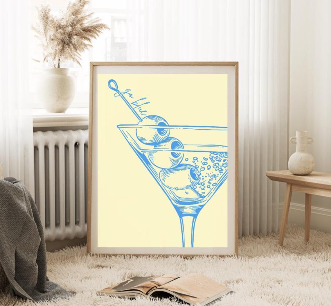 University of Michigan, Digital College Martini Poster, Bar Cart Wall ...