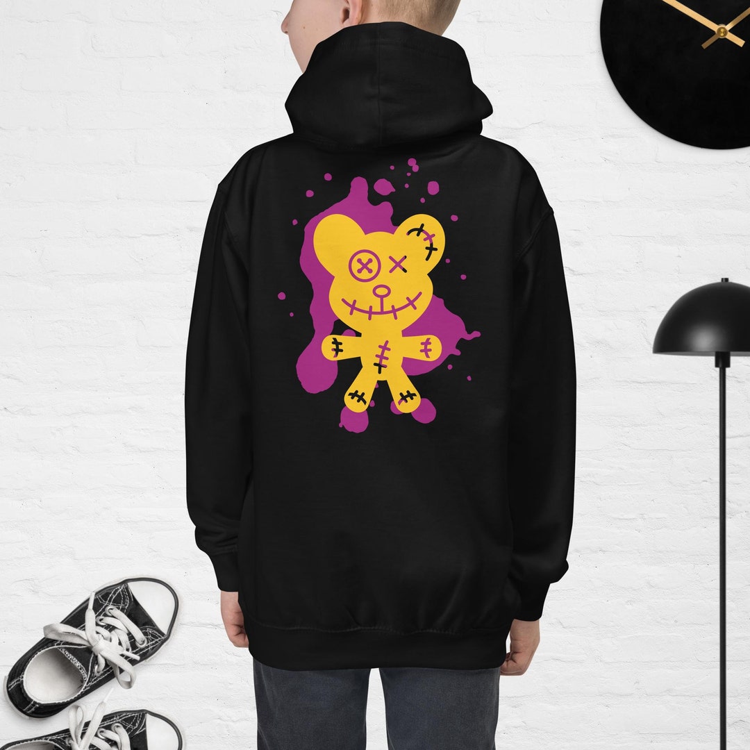 Paint Splatter and Damaged Teddy Printed Kids Hoodie - Etsy