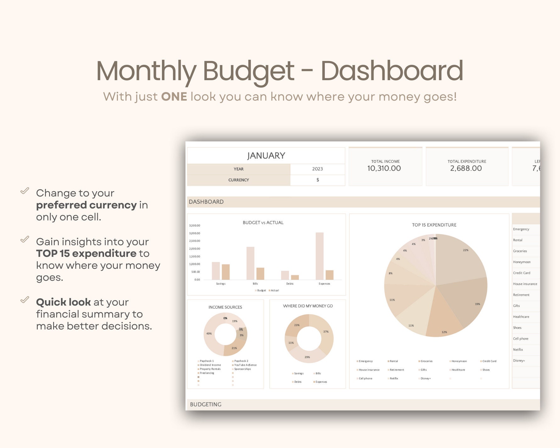 Aesthetic Monthly Budget Spreadsheet Google Sheets & Excel for ...