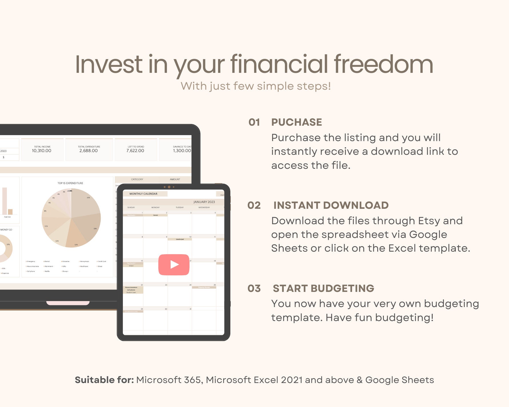 Aesthetic Monthly Budget Spreadsheet Google Sheets & Excel for ...