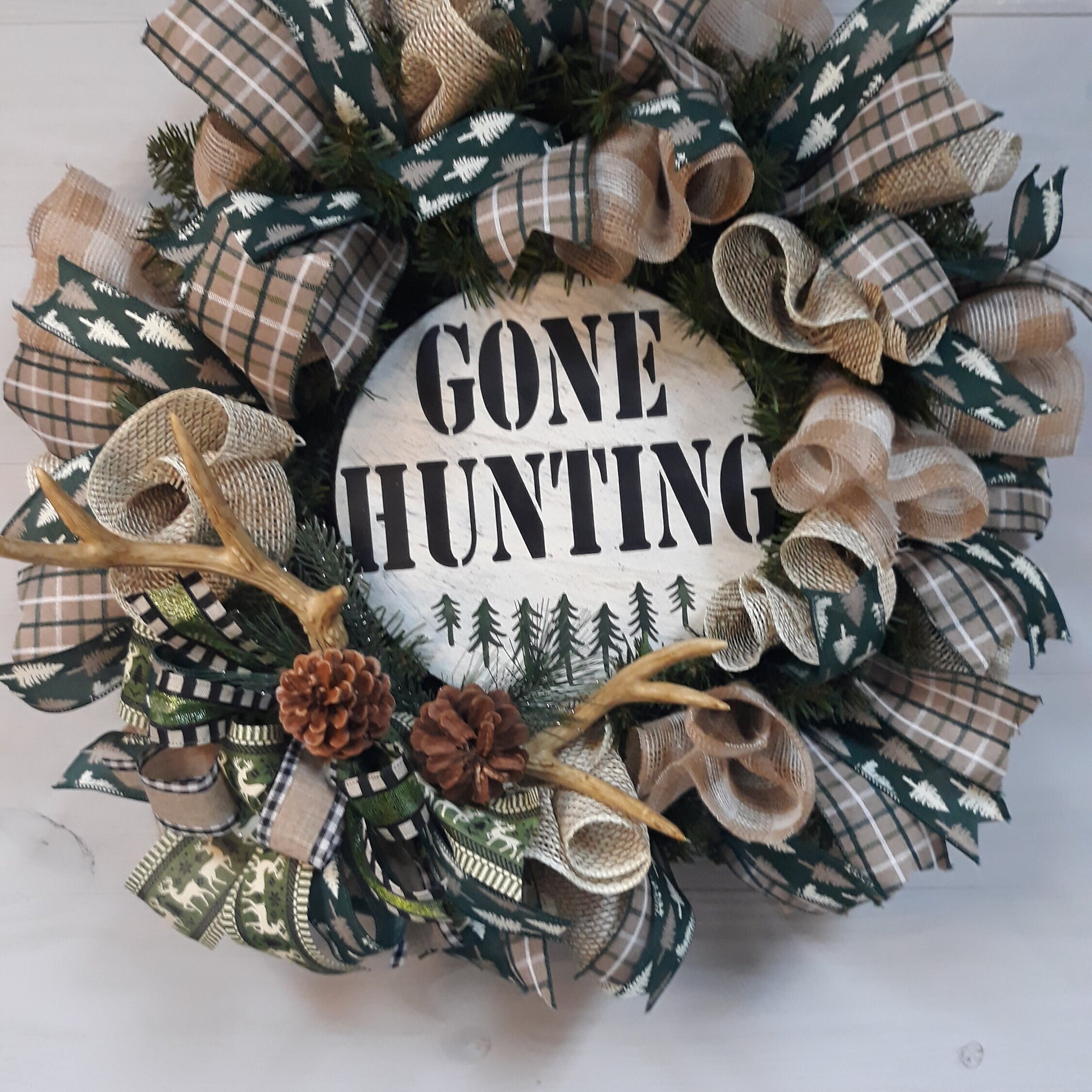 Rustic Fall Hunting Wreath, Cabin Decor, Gone Hunting Lodge Wreath ...