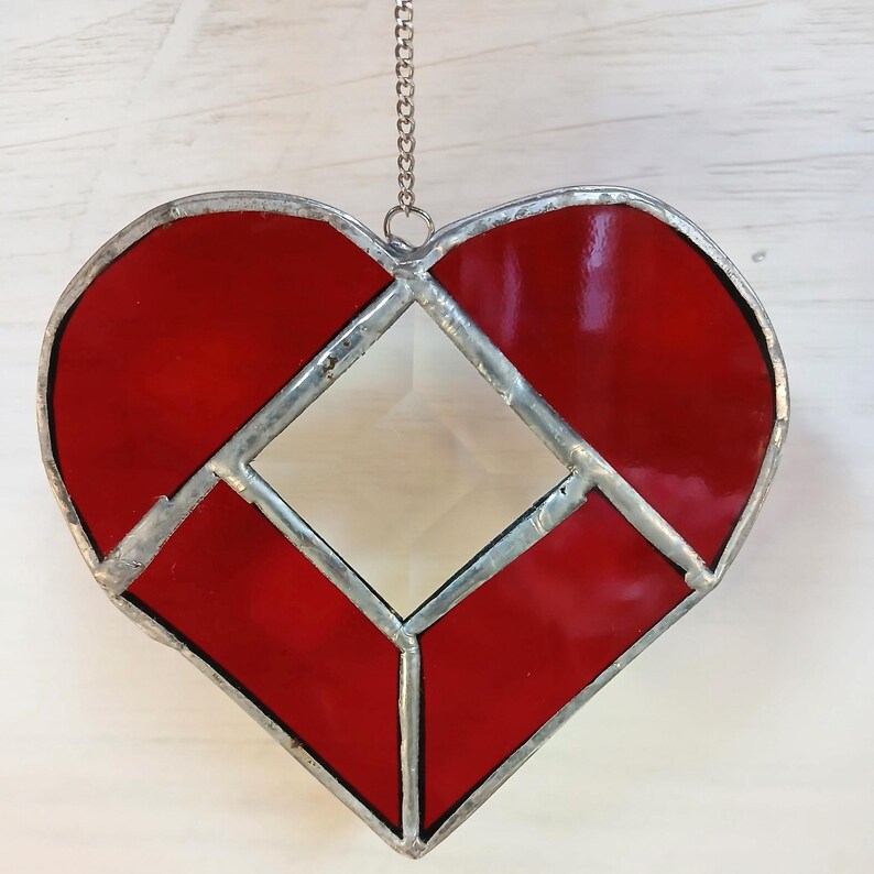 Stained Glass Heart Suncatcher, Red Heart Suncatcher, Heart Window ...