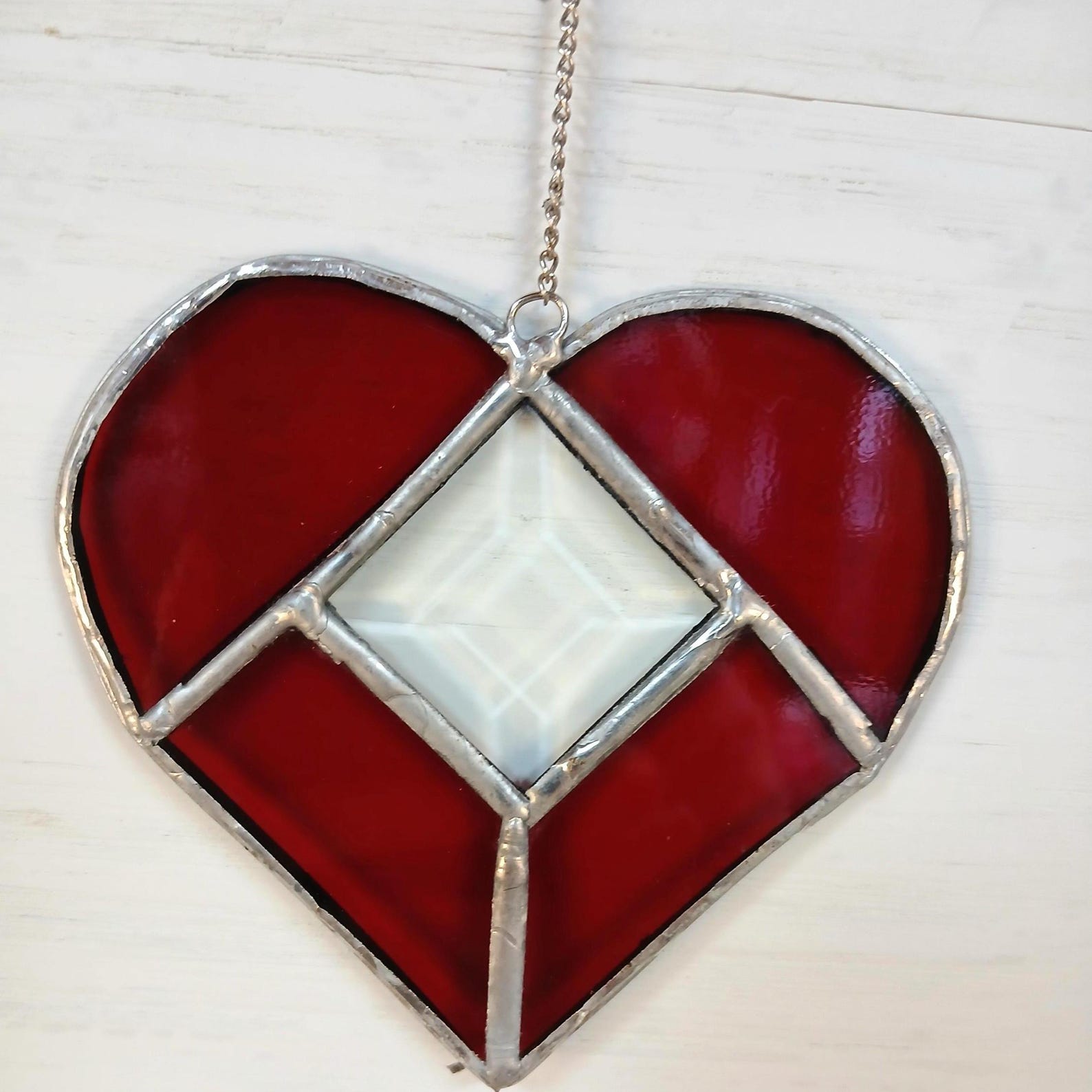 Stained Glass Heart Suncatcher, Red Heart Suncatcher, Heart Window ...